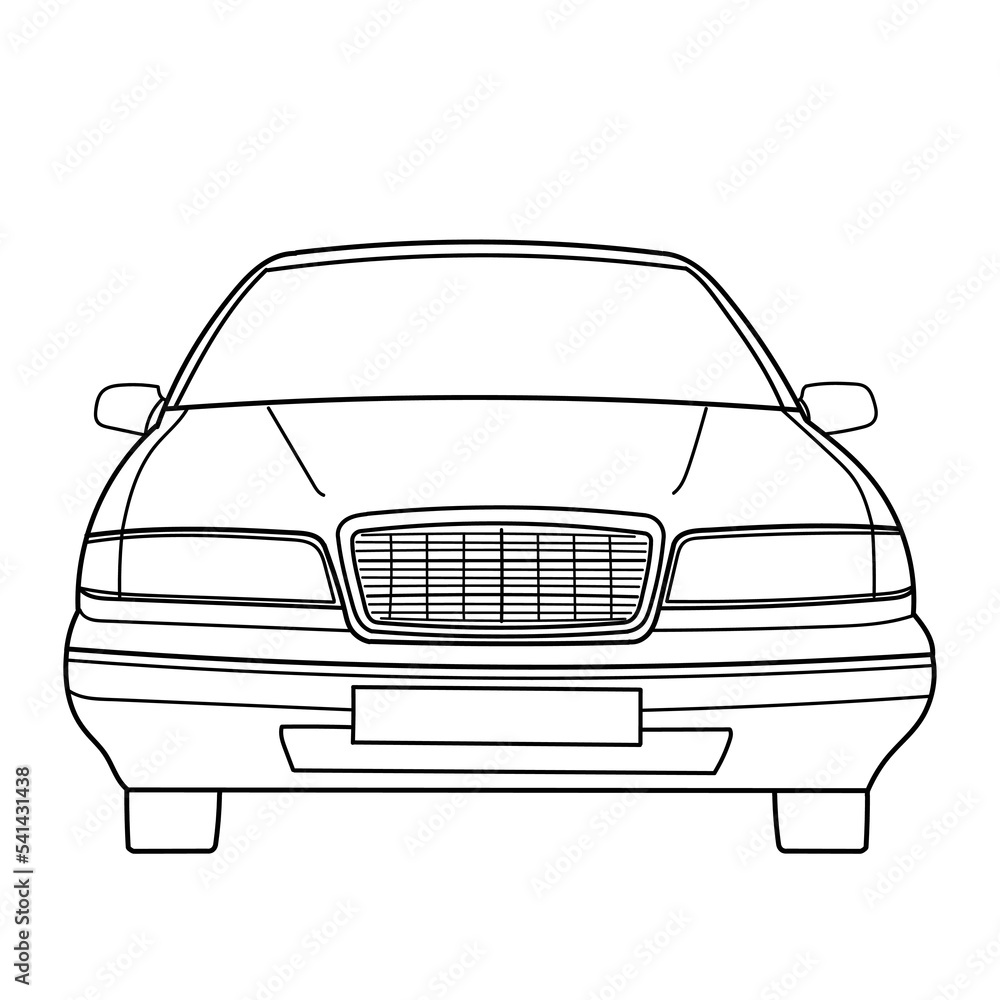 Classic sedan car front view. Outline vector doodle illustration Stock ...