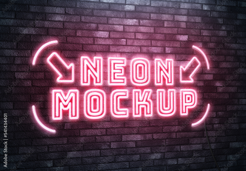 Neon Text Effect Mockup on Brick Wall Stock Template | Adobe Stock