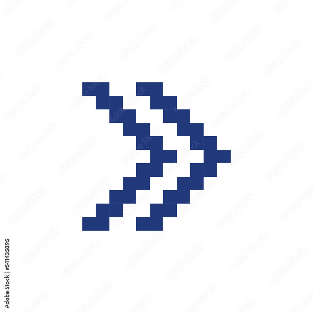 Right double arrow pixelated RGB color ui icon. Guillemets. Fast forward button. Simplistic ...