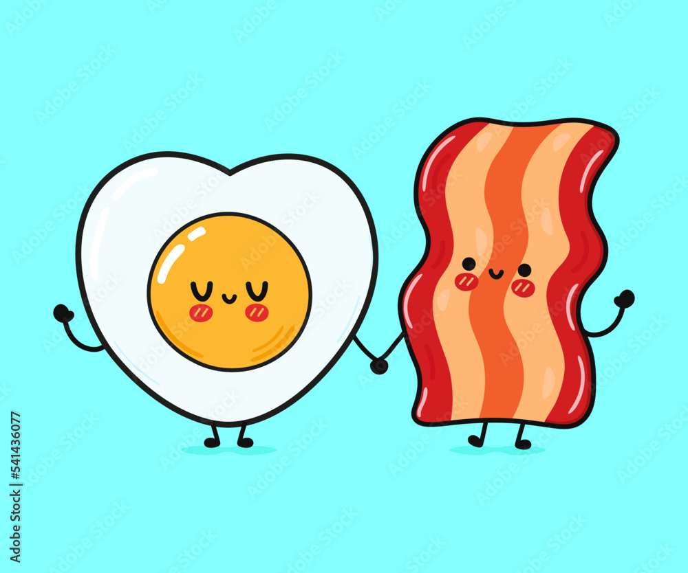 Cute Funny Happy Bacon And Fried Eggs Vector Hand Drawn Cartoon