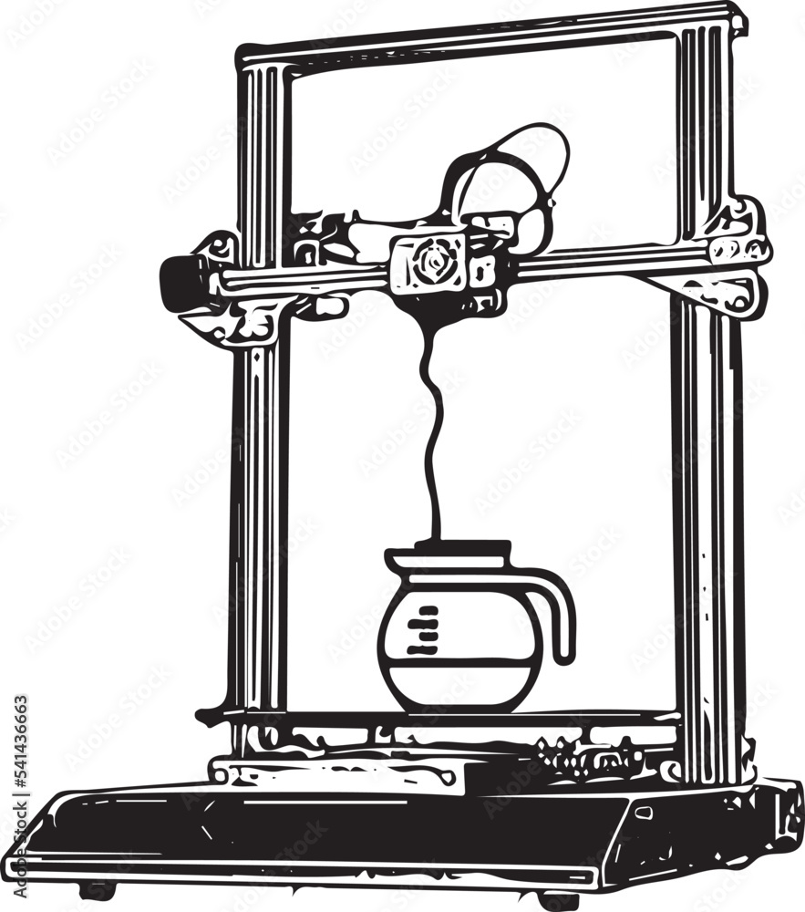 3d printing machine silhouette, 3d printer at work on a bonsai tree ...
