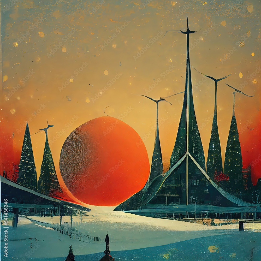 solarpunk skyline city at night Stock Illustration | Adobe Stock