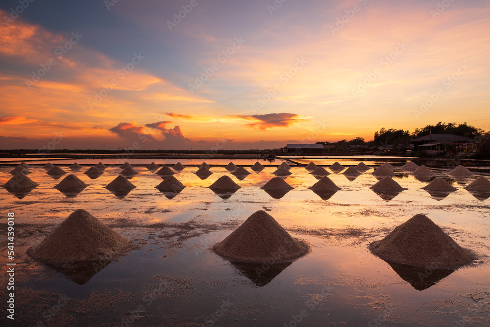 Salt farm and sunset Stock Photo | Adobe Stock