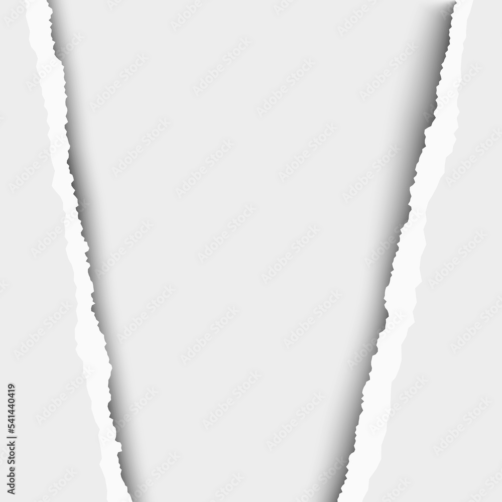 Torn, snatched vertical window in sheet of vector white paper. Stock ...