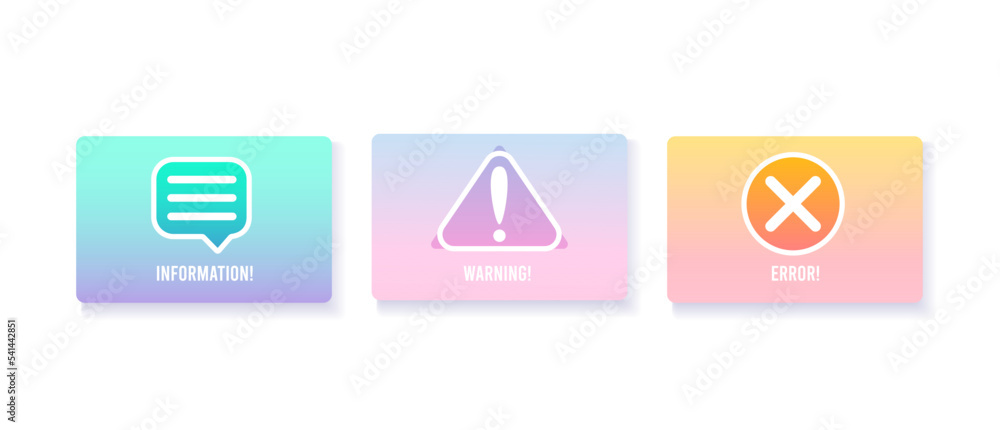 Vetor de Warning, info and error pop up messages for mobile ui design ...