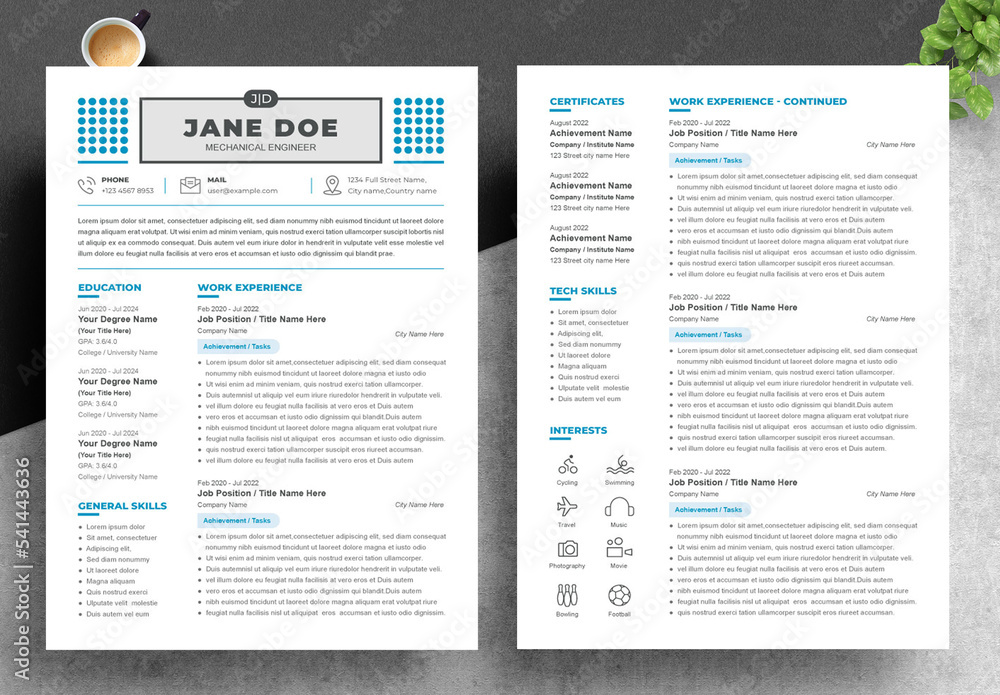 Clean and Professional Resume CV Templates Stock Template | Adobe Stock