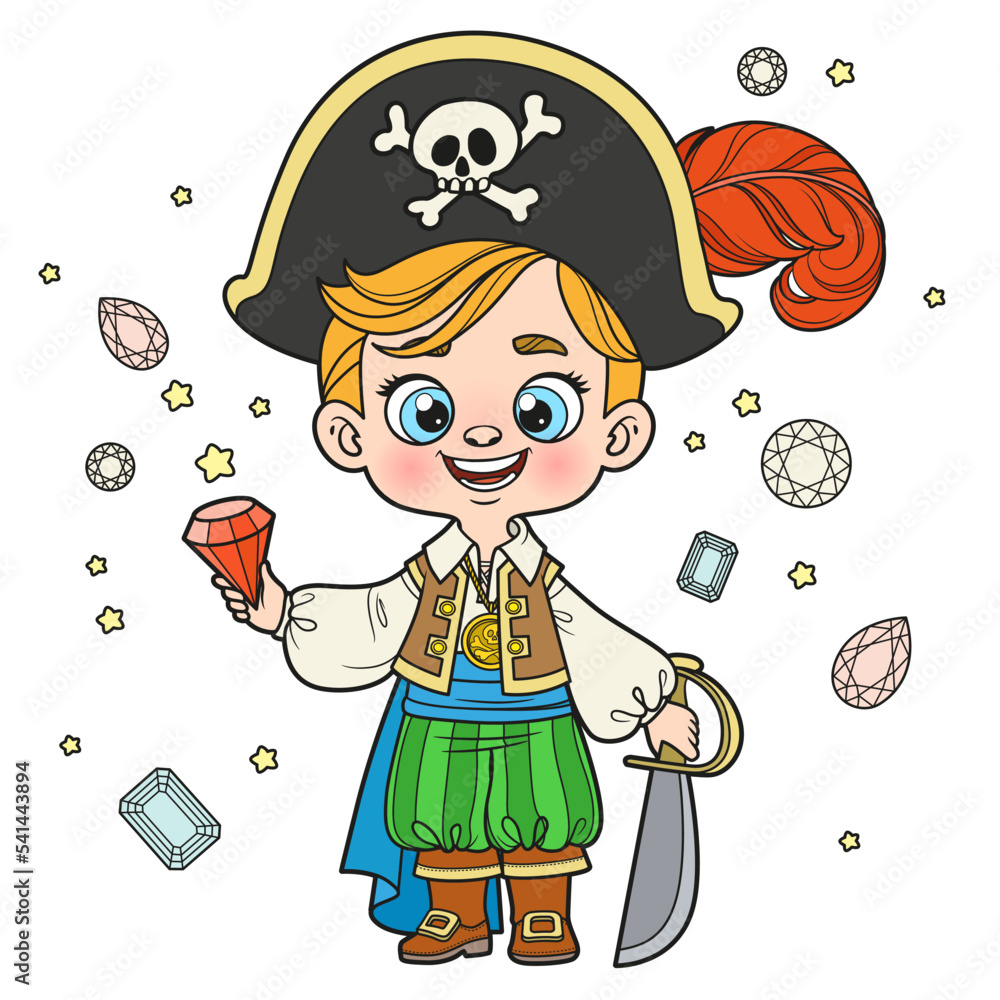 Cute cartoon pirate boy with saber and jewels color variation for ...