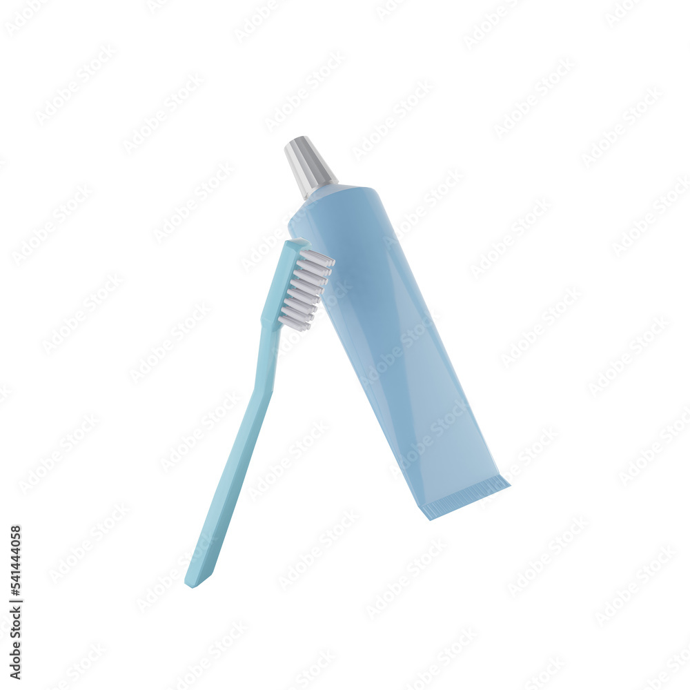 Set of 3d toothbrush and toothpaste tube isolated on transparent ...