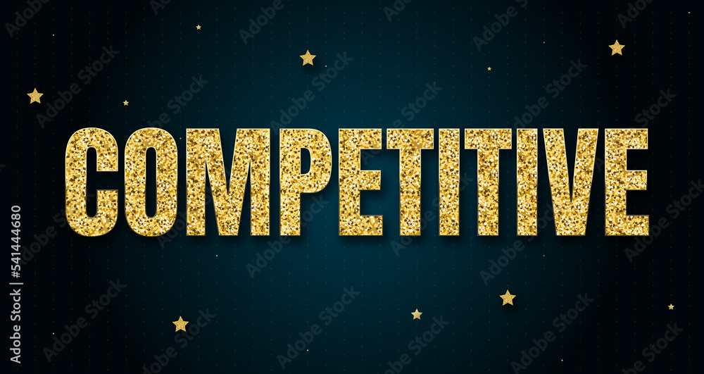 Competitive in shiny golden color, stars design element and on dark background. Stock ...