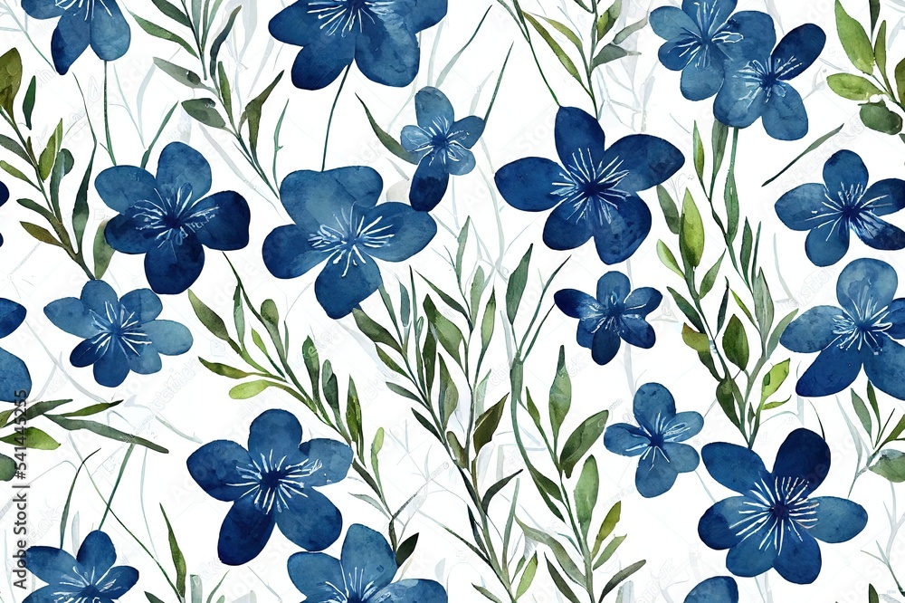 Floral horizontal seamless border with delicate blue flowers, abstract ...