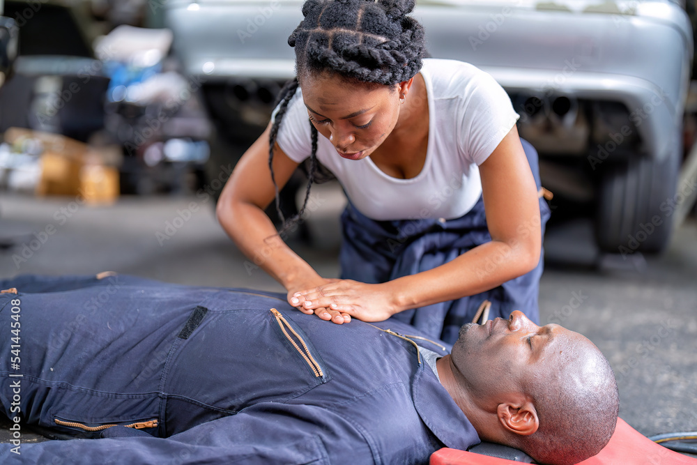 Mechanical guy at car repair shop got accident lay on the floor ...