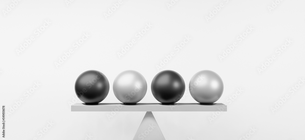 Finding balance, equality or stability concept with libra, scale, balls ...
