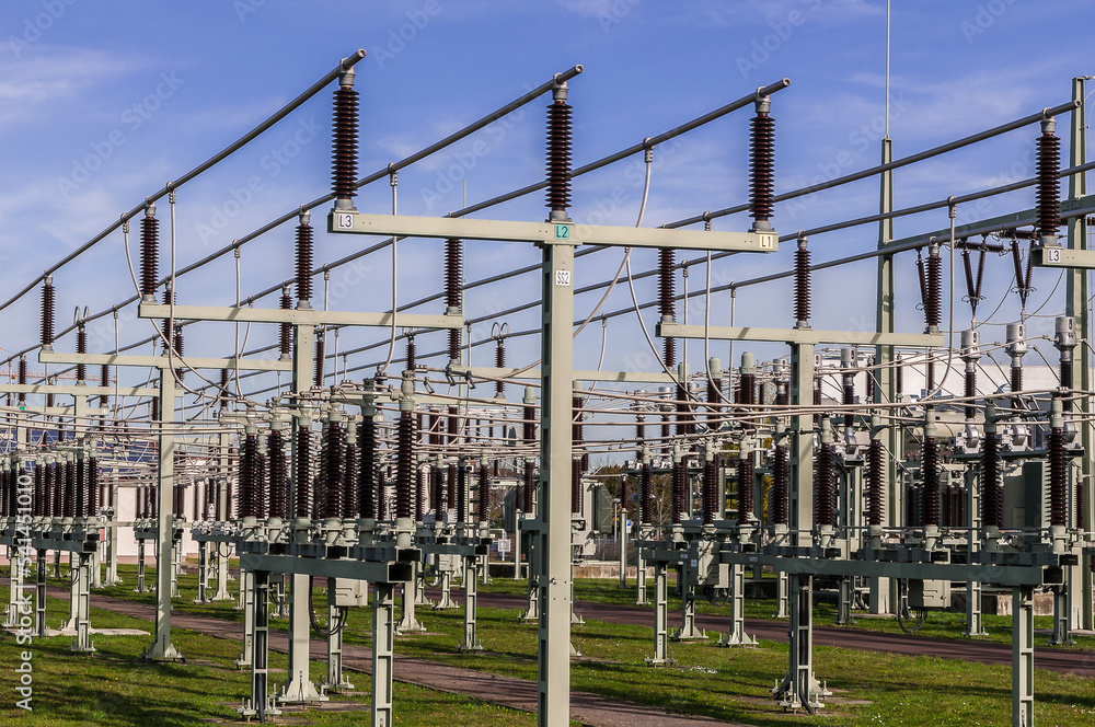 High voltage power substation Stock Photo | Adobe Stock