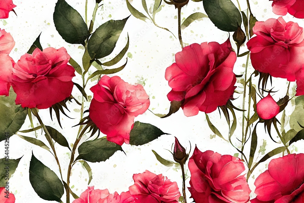 Digital Flowers watercolor illustration. Manual composition with ...