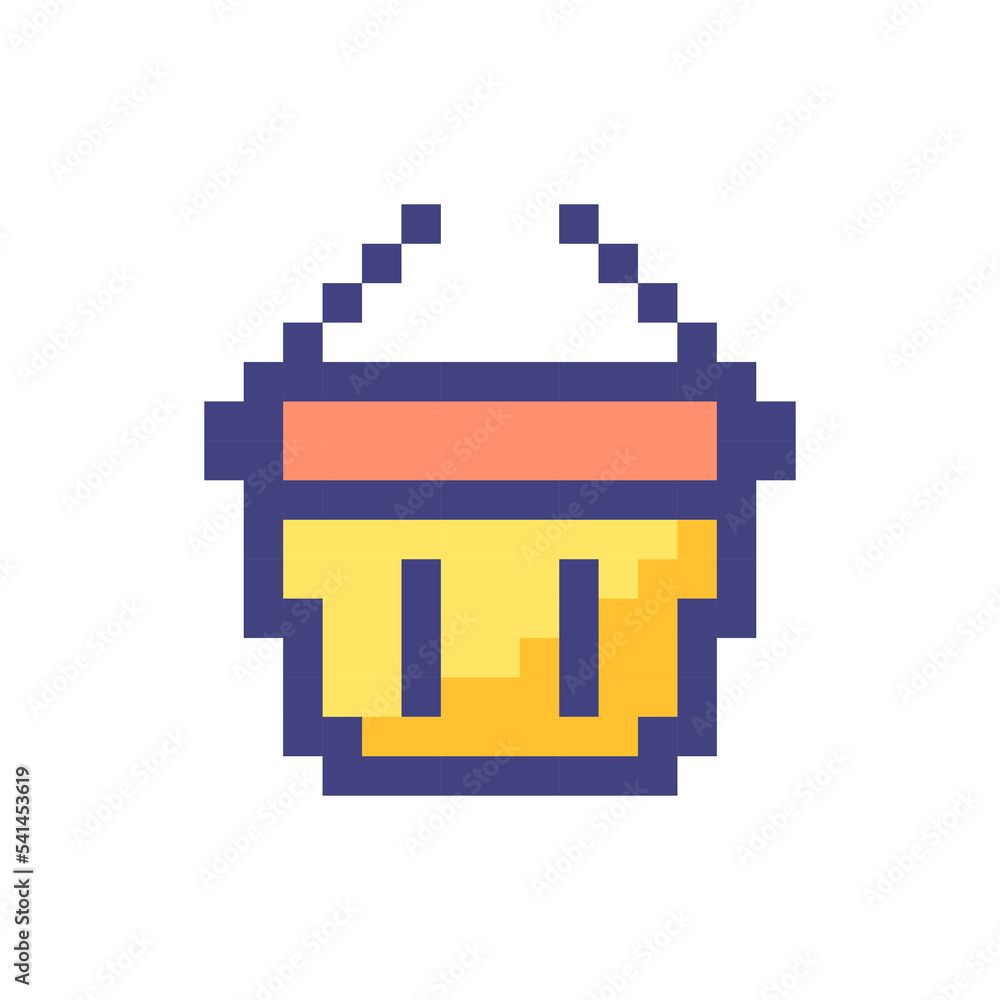 Shopping basket pixelated RGB color ui icon. Carry purchased items. E ...
