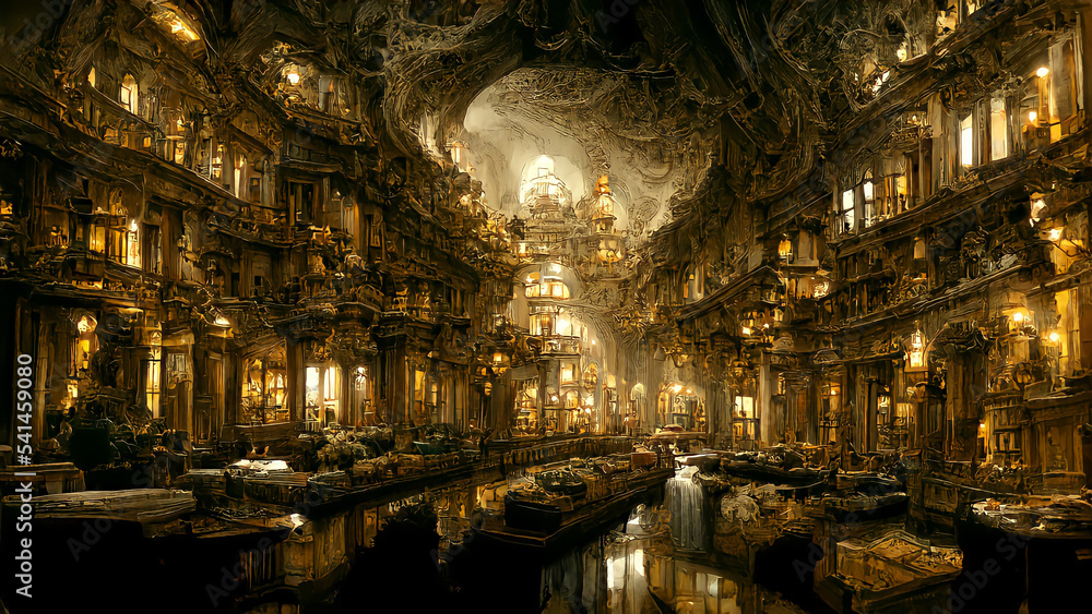 Wealthy district of a sprawling multi-leveled underground city ...