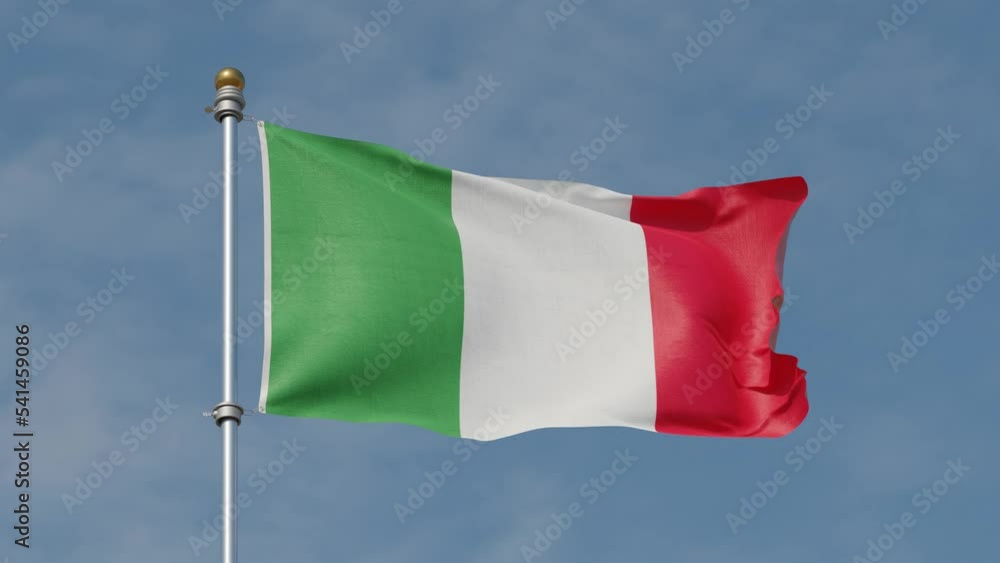 Flag of Italy Waving in the wind, Sky Background, Realistic Animation ...