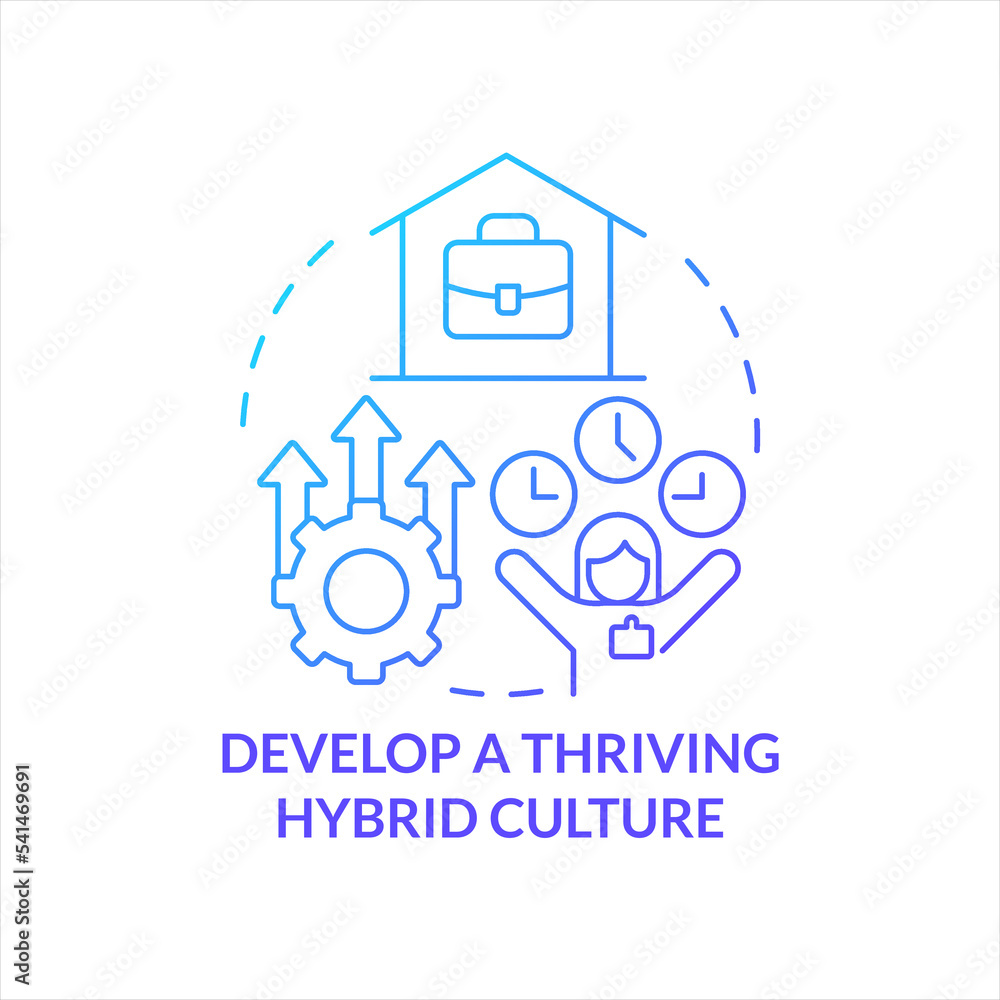Develop thriving workplace culture blue gradient concept icon. Remote ...