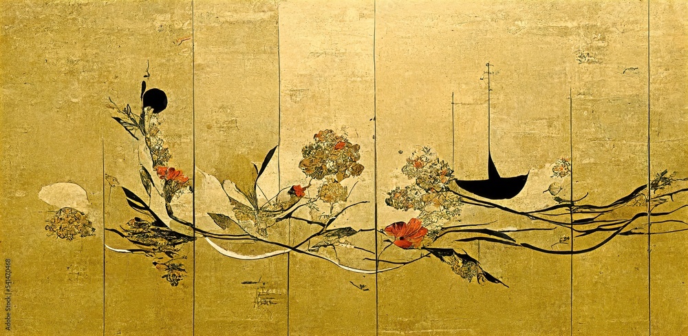 Gold folding screens and cranes, Japanese textures Japanese traditional ...