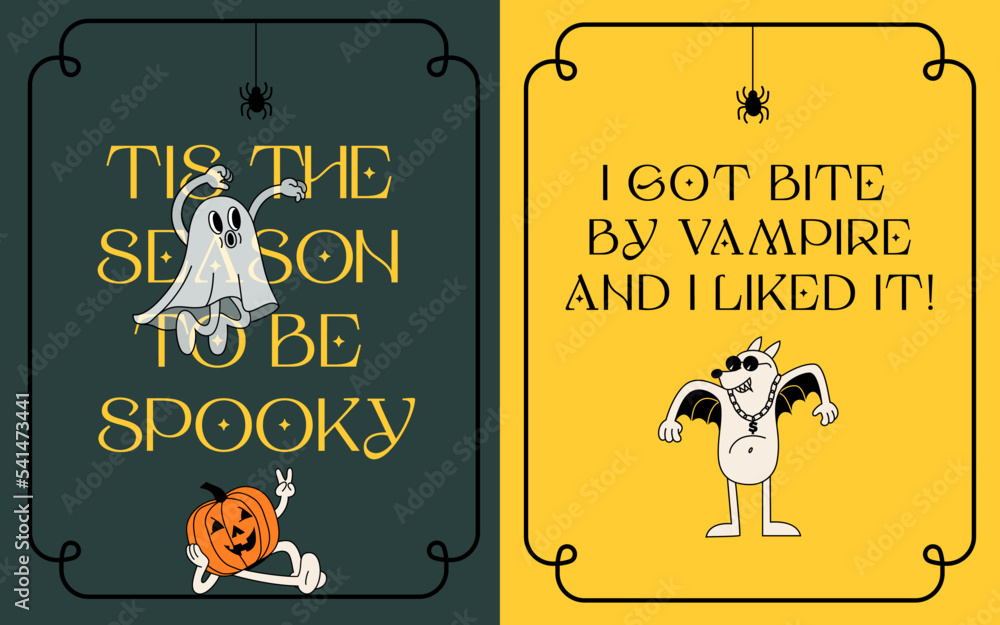 Funny Retro Illustration for Halloween. Cute Vector Characters in ...