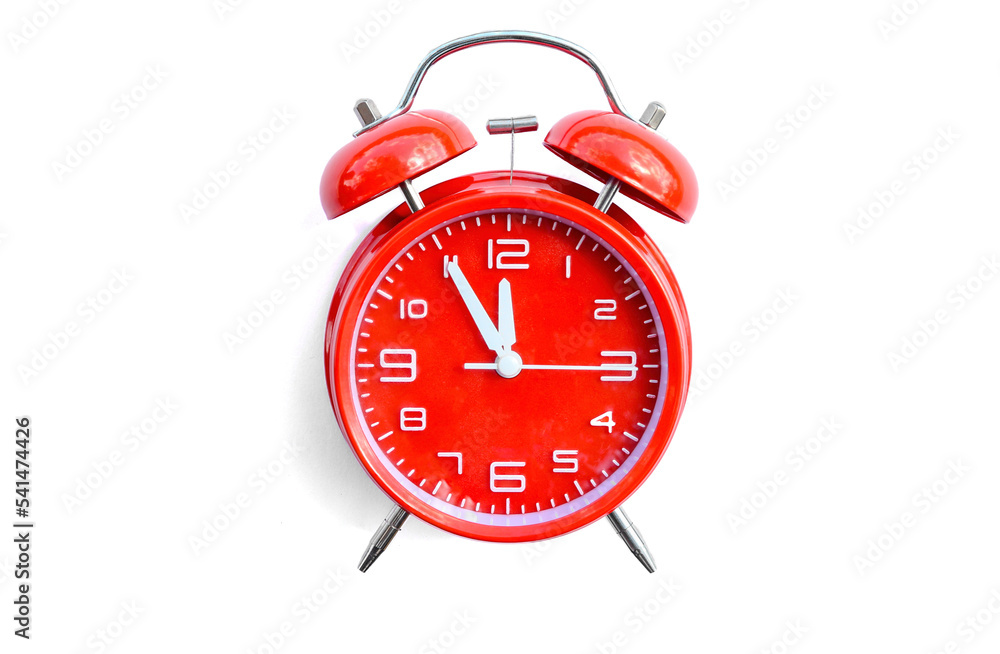 red alarm clock top view isolated on white background.with copy space ...