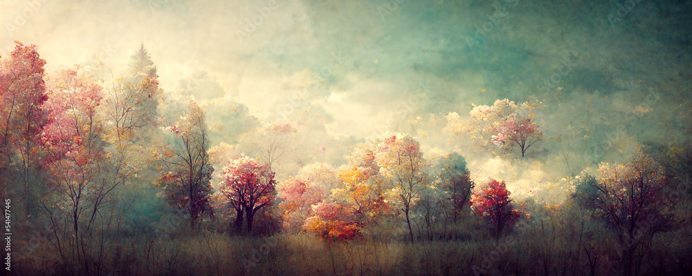 Forest landscape background illustration in pastel colors Stock ...