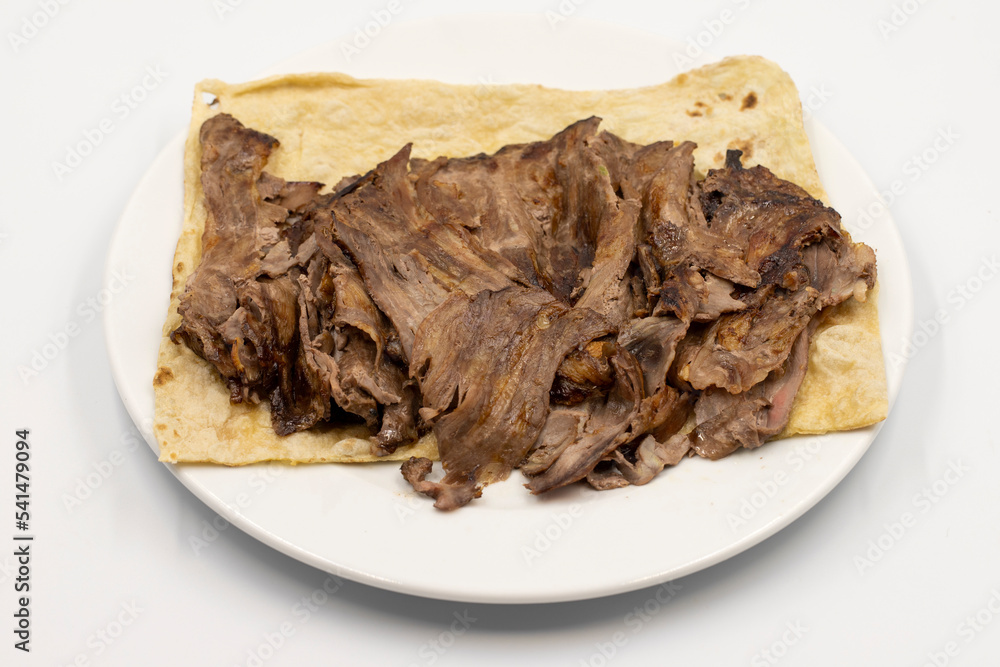 Turkish meat doner isolated on white background. Traditional flavors ...