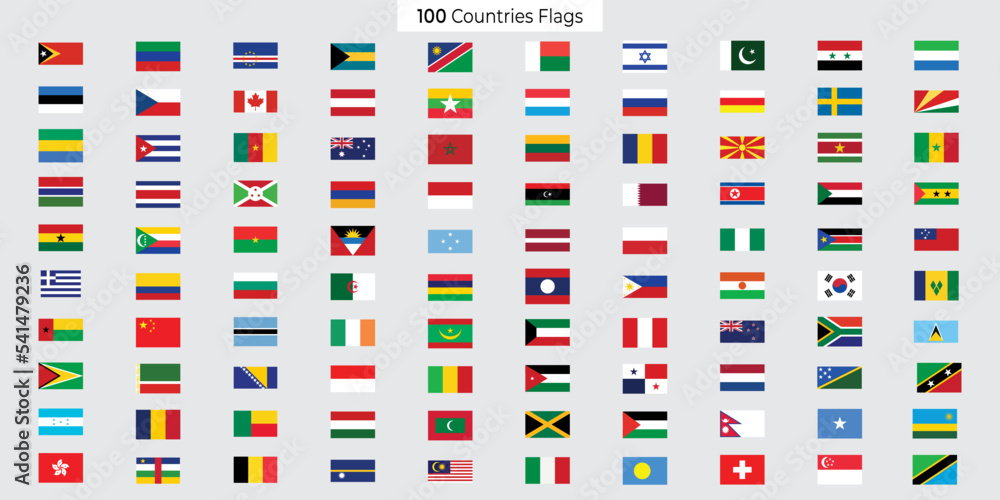 100 country's national flag set, hundreds of country vector flags Stock ...