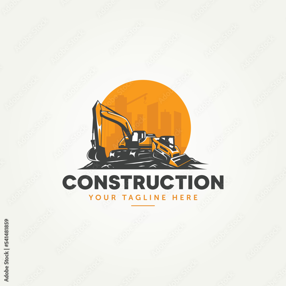 excavator and skid steer machine construction icon label logo template ...
