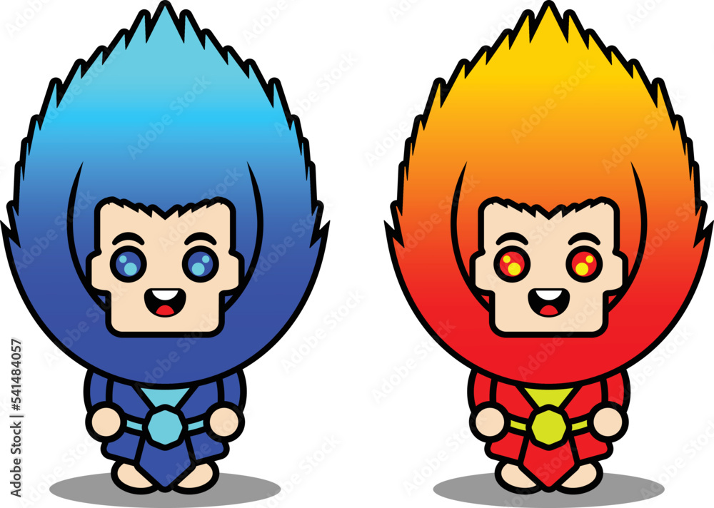 cute red fire and blue fire mascot character cartoon vector ...