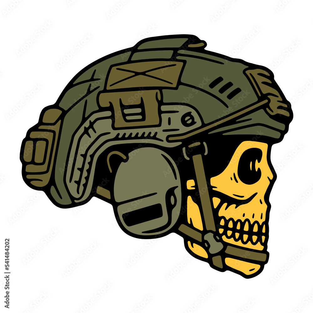 SKULL WITH A TACTICAL MILITARY HELMET LOGO COLOR WHITE BACKGROUND Stock ...