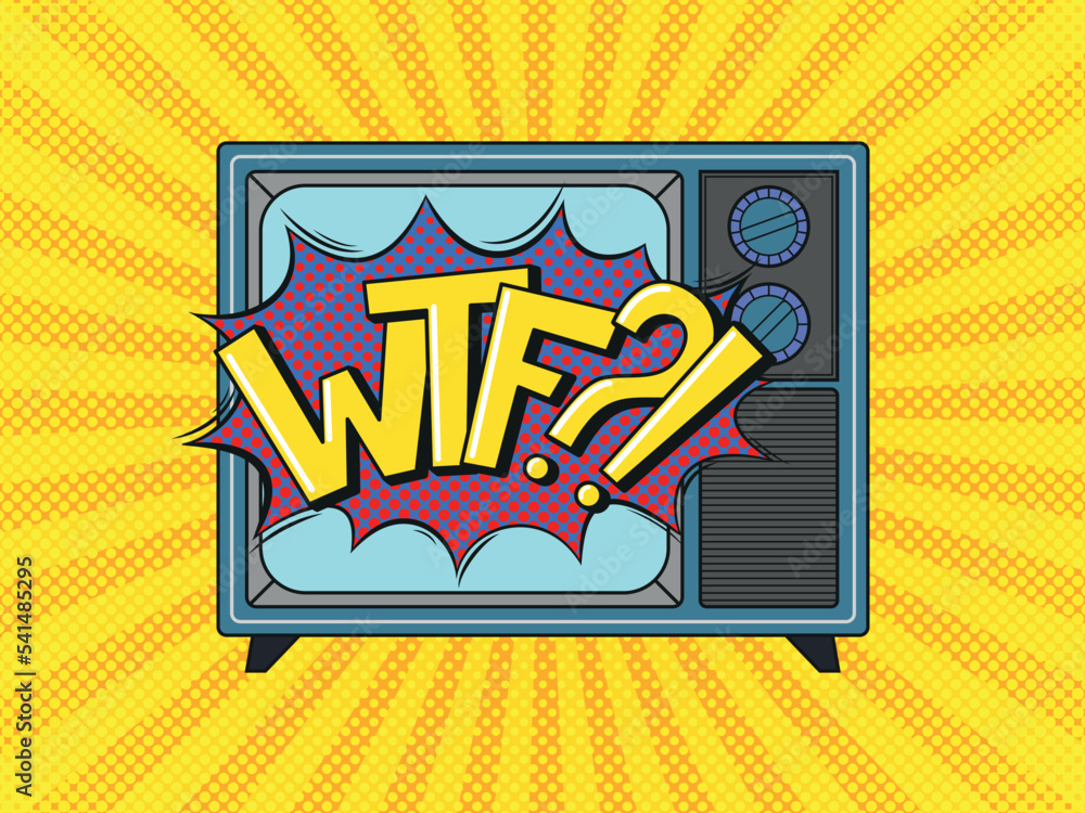 Vintage TV with WTF image. Pop art vector illustration Stock Vector ...