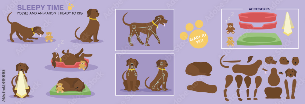 Sleepy Dog poses positions and ready to rig for animation vector. comes ...
