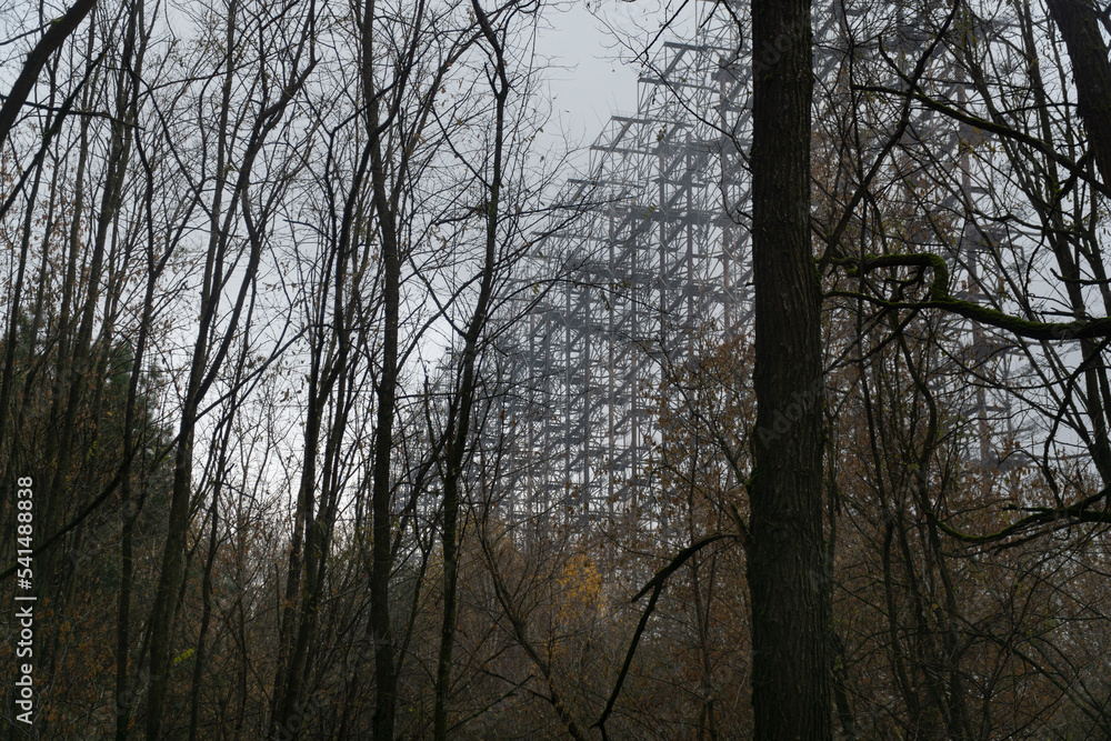 OTH anti air missile defense system viewed through a high branched ...