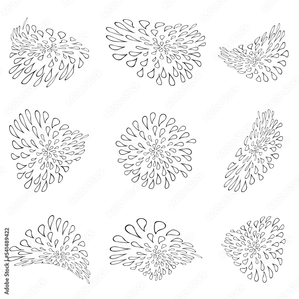 Set of abstract flowers in Scandinavian style. Hand drawing, contour ...