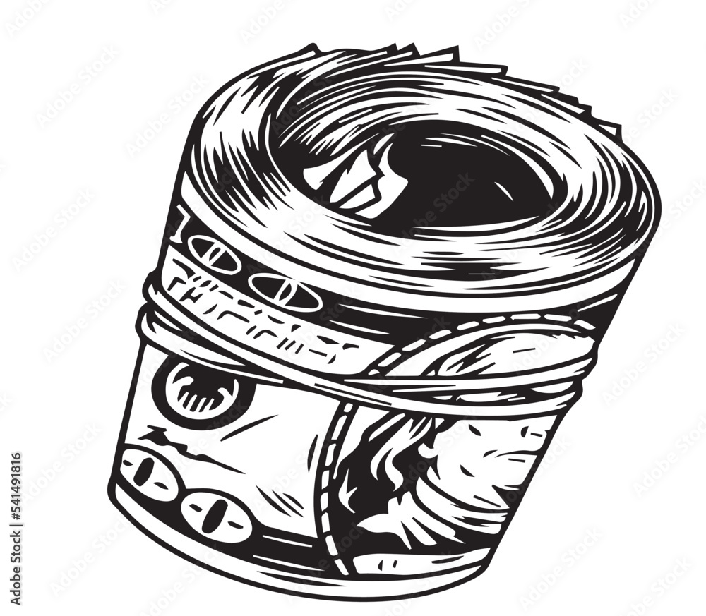 Vintage monochrome concept money roll vector image. Stock Vector ...
