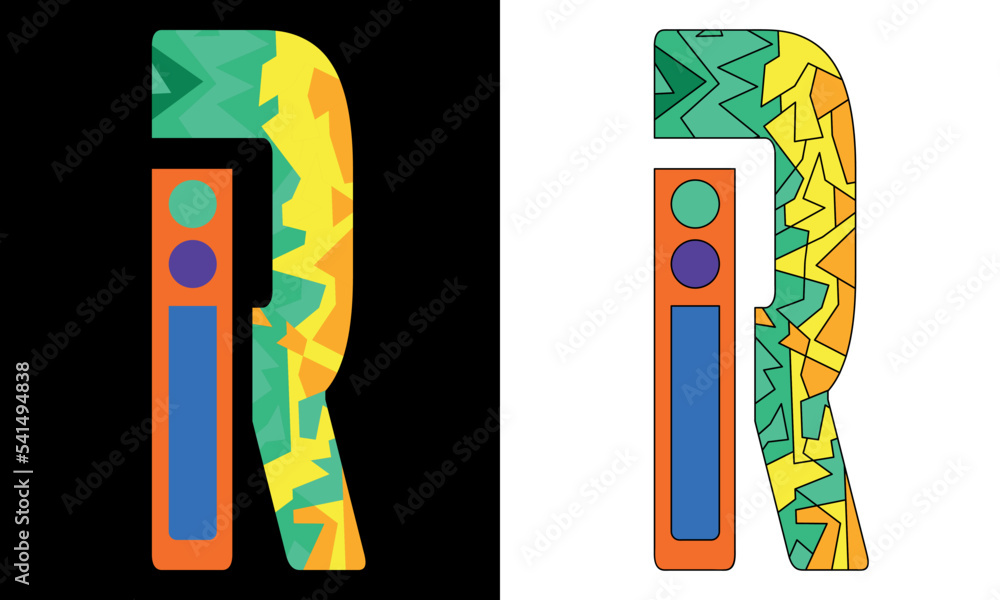 Letter R. Isolate symbol or icon or logo made up of different elements ...
