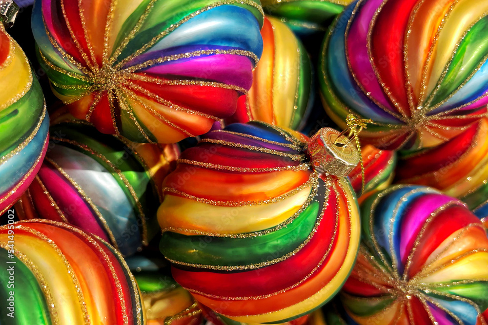 Rainbow colored Christmas tree baubles for LGBTQ community. LGBT pride ...