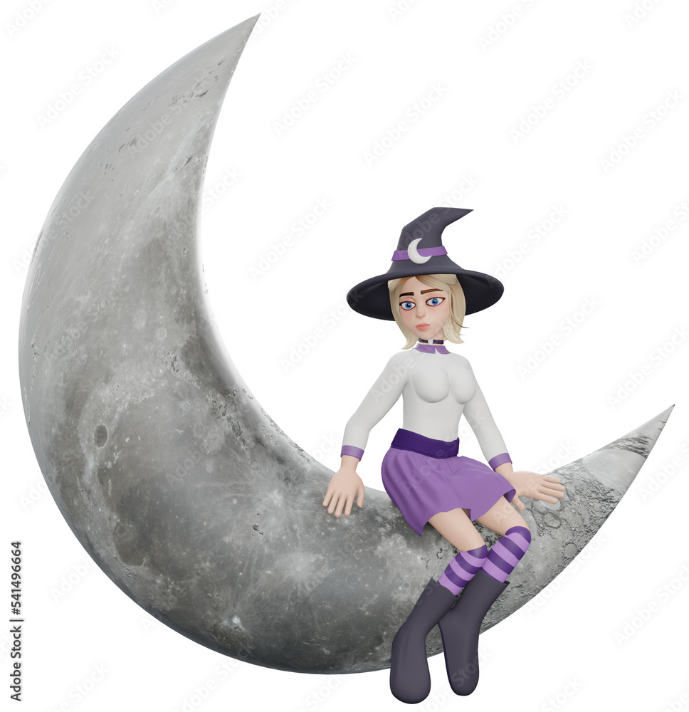 cartoon witch sitting on the moon , 3d rendering ilustração do Stock ...