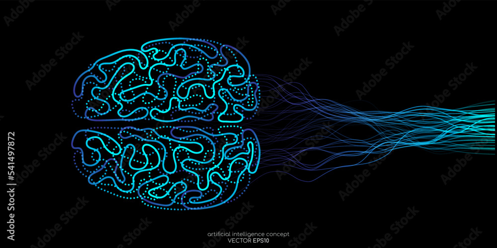 Vector illustration left right human brain blue light and neural ...