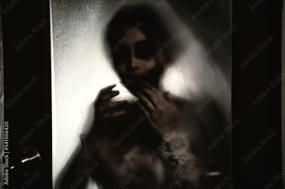 Halloween festival concept,Silhouette Asian woman makeup ghost face ...