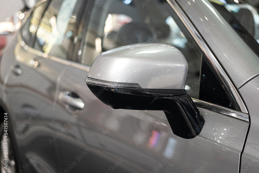 Side mirror of the modern luxury car with turning light signal, 360 ...