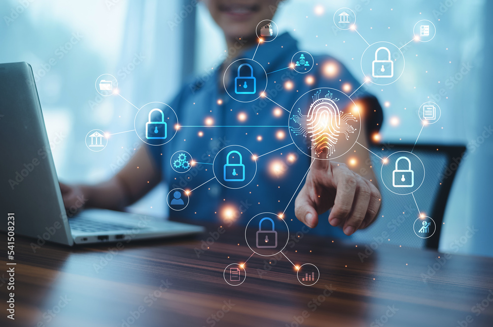 Scan Finger Data Security Concept Woman Scan Finger Print Unlock On