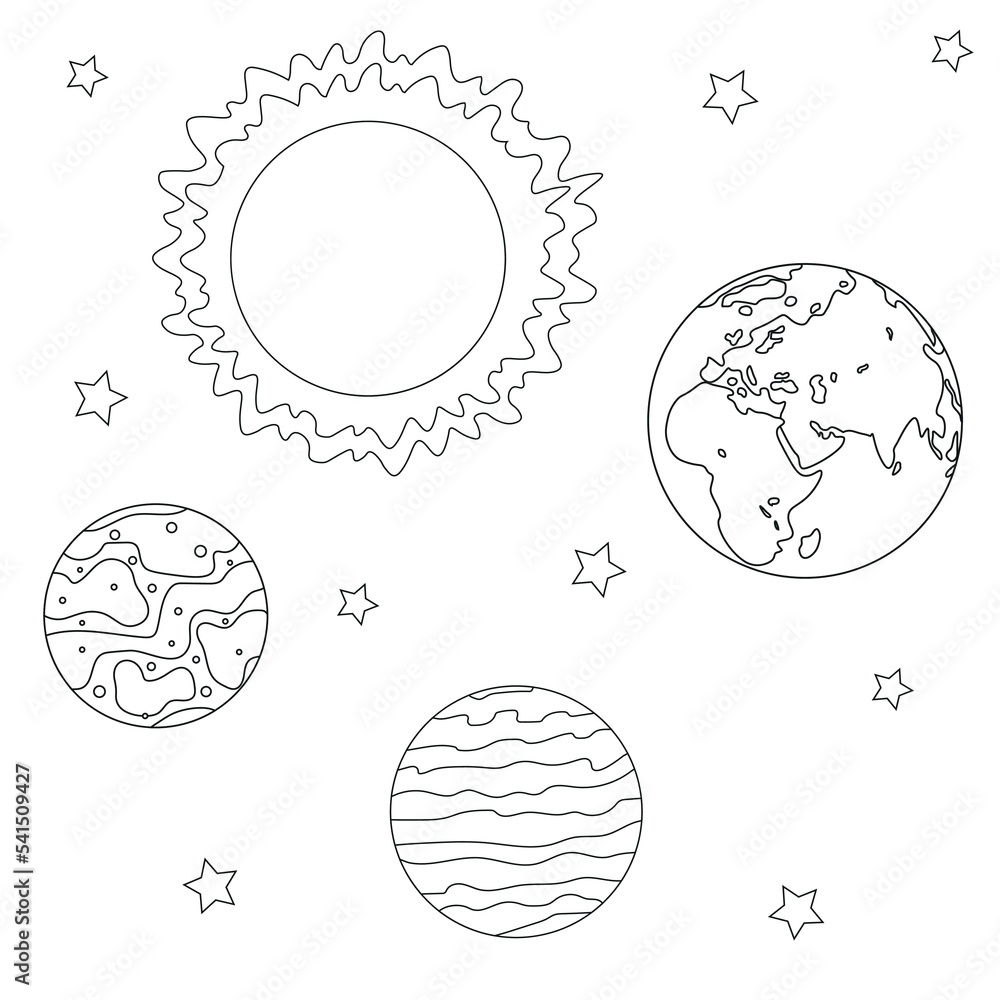 Planets around the sun. Space coloring book for printing for kids ...