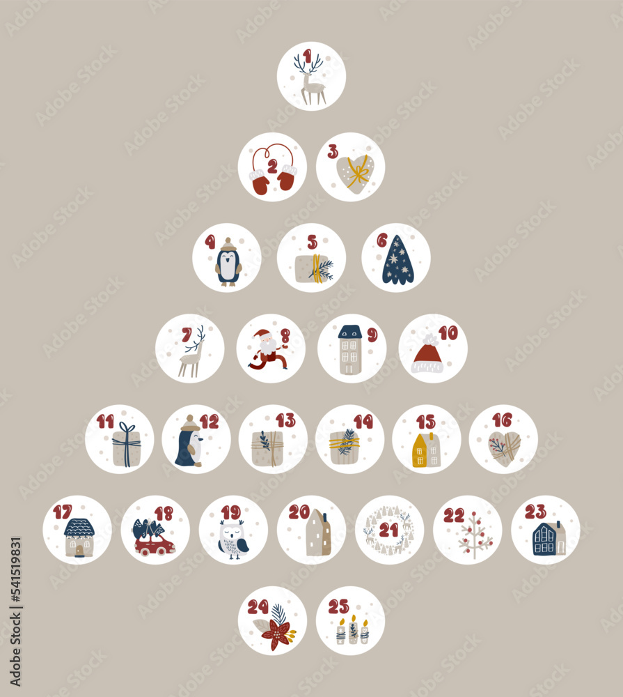 December advent calendar. Christmas poster countdown printable tags ...