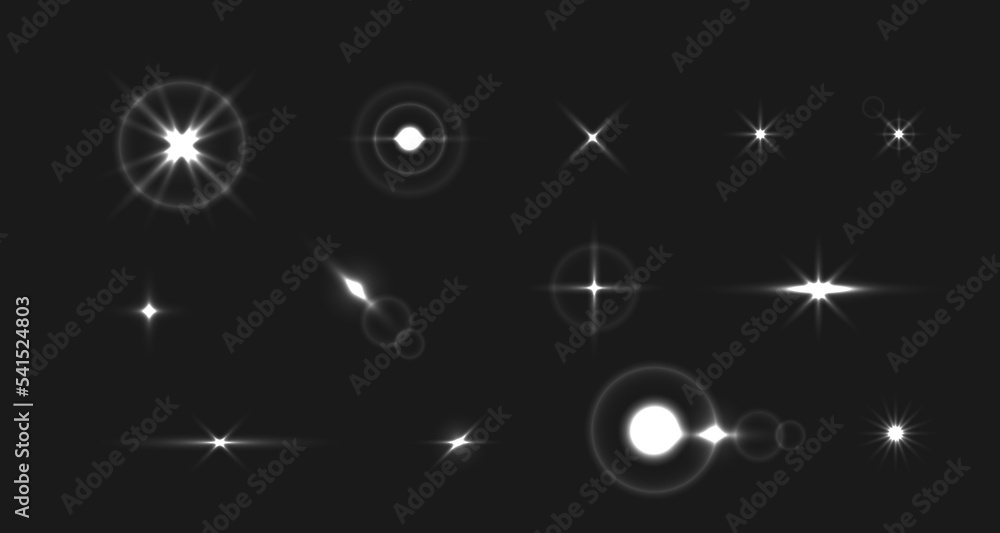 Set of bright beautiful effect stars. glitter sparkles with special ...