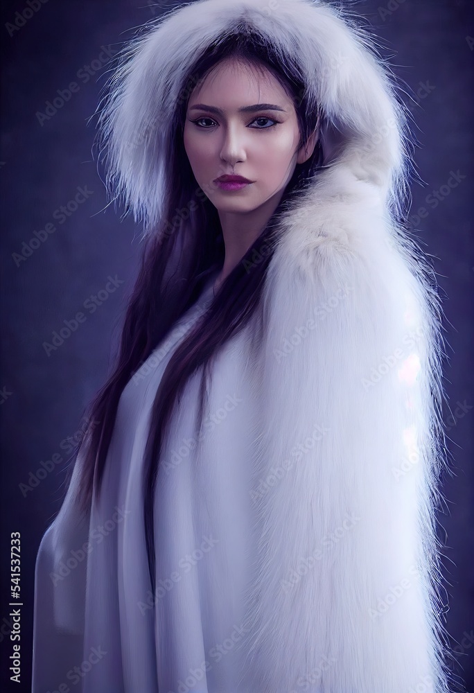 Woman in White Fur Pelt - Digital Art, 3D Render, Concept Art Stock ...