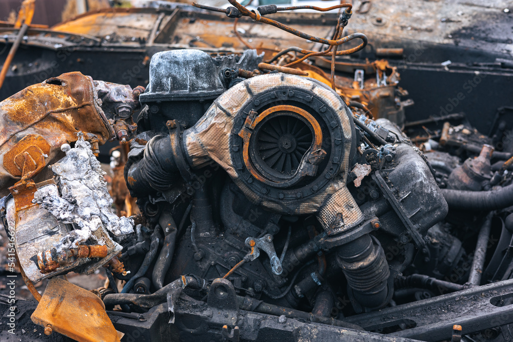 War in Ukraine, destroyed tank, d, destroyed tank engine, tank engine ...