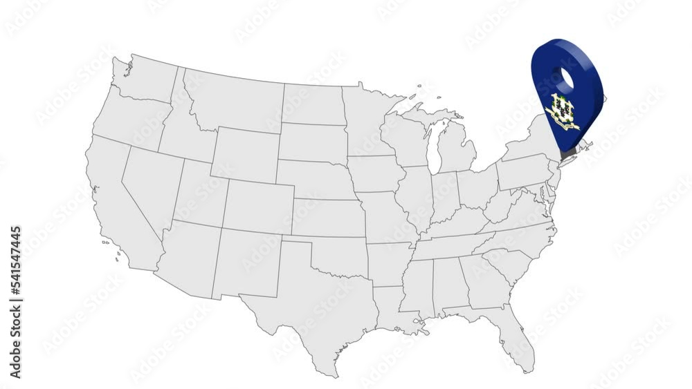 Location State of Connecticut on map USA. 3d State Connecticut flag map ...