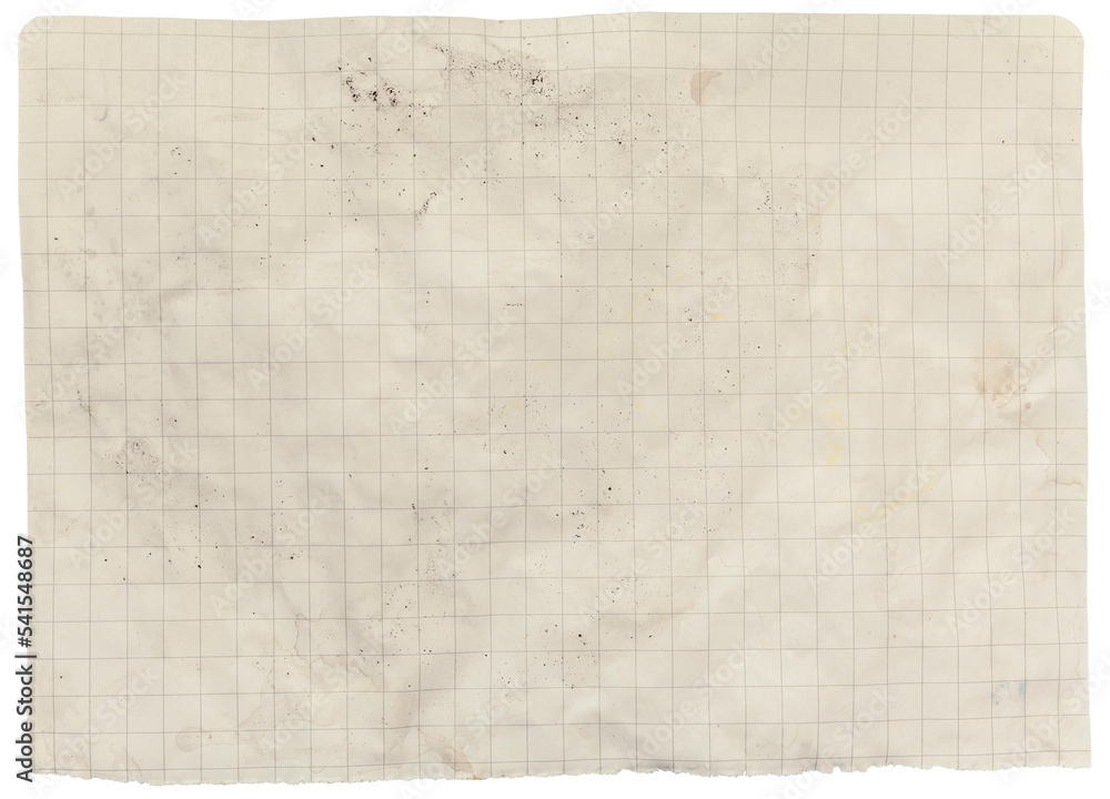 A weathered old textured worn sheet of paper, with lines and boxes ...